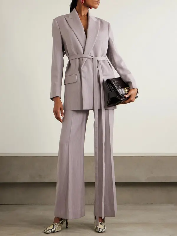 Victoria Beckham Belted Textured-wool Blazer