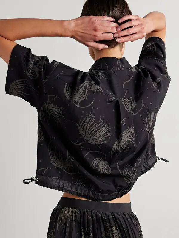 Sacai Cropped Printed Poplin Shirt - Black