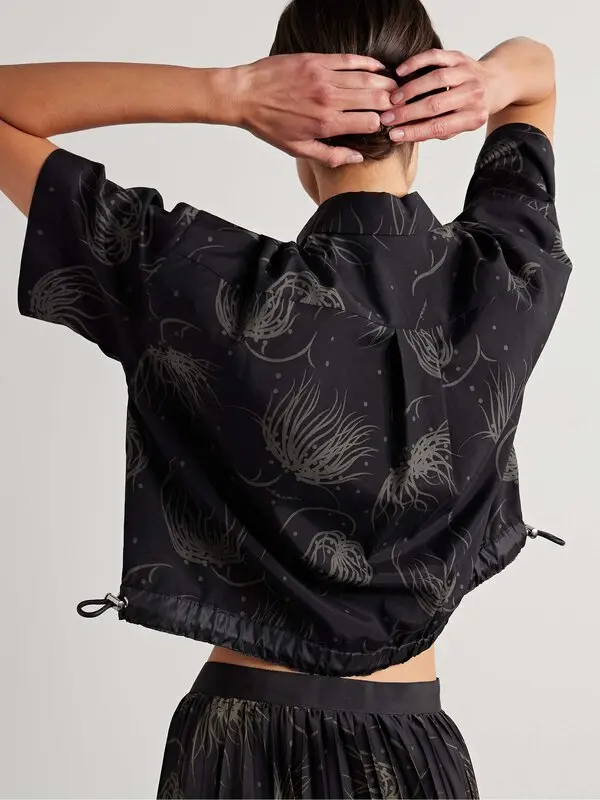 Sacai Cropped Printed Poplin Shirt - Black