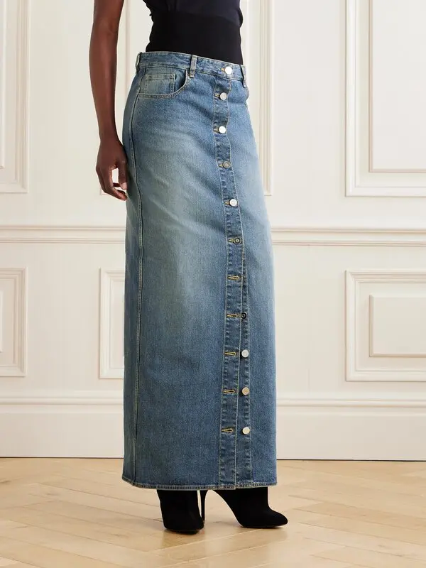 Alaïa Layered Denim Maxi Skirt
