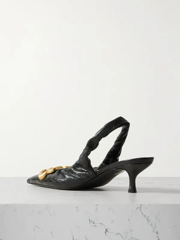 Balenciaga Monaco Crinkled-leather Slingback Pumps