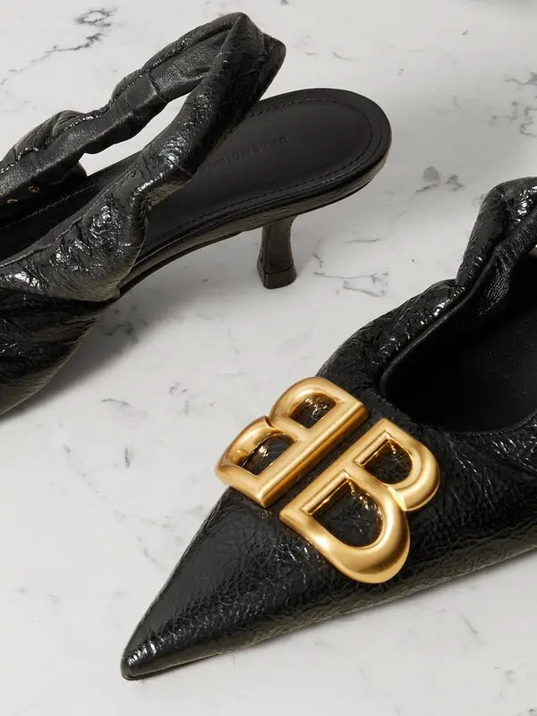 Balenciaga Monaco Crinkled-leather Slingback Pumps