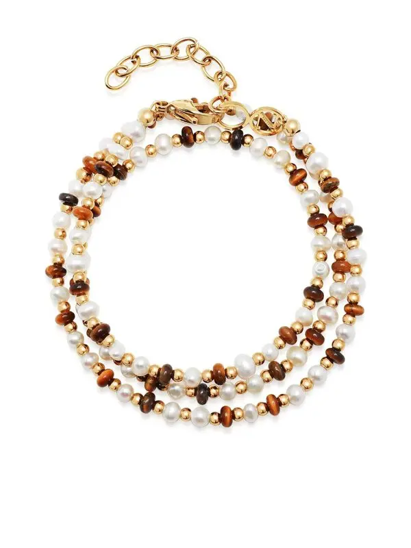 NIALAYA JEWELRY Pearl And Tiger Eye Wrap Bracelet - White