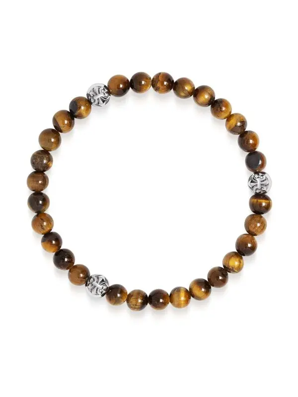 NIALAYA JEWELRY 6mm Tiger Eye And Diamond Beaded Bracelet - Brown