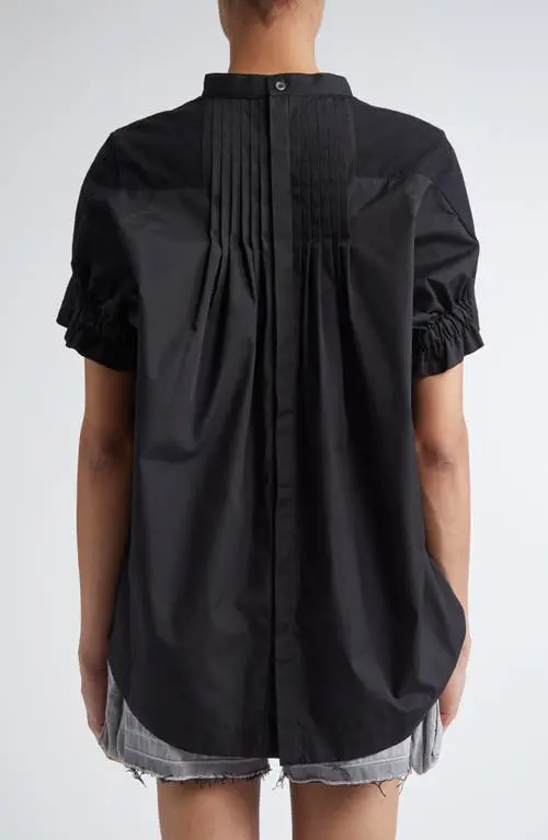 Sacai Mixed Media Poplin And Jersey Top - Black/black 002