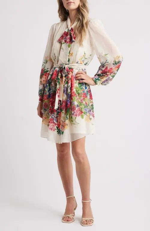 Julia Jordan Floral Print Tie Neck Long Sleeve Dress