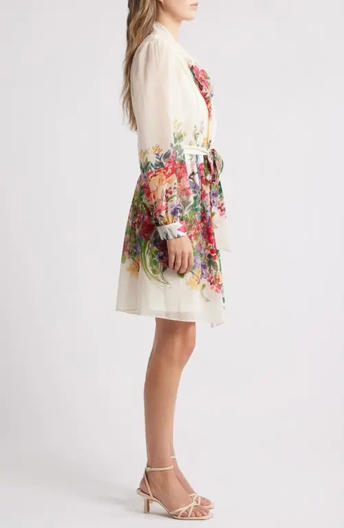 Julia Jordan Floral Print Tie Neck Long Sleeve Dress