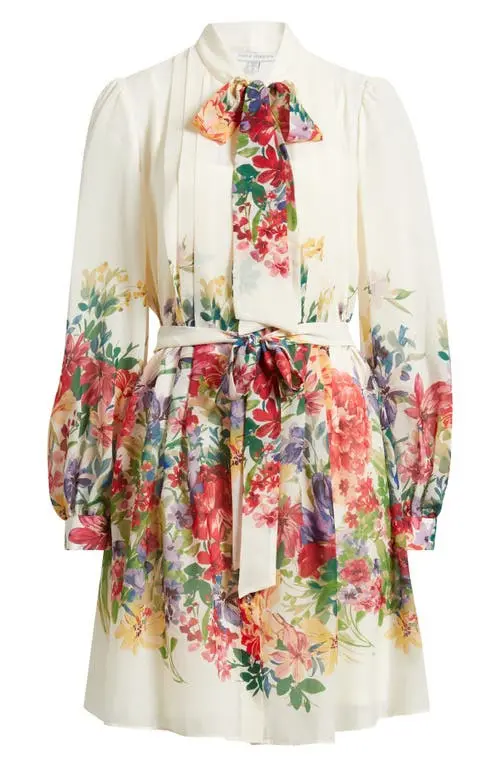 Julia Jordan Floral Print Tie Neck Long Sleeve Dress