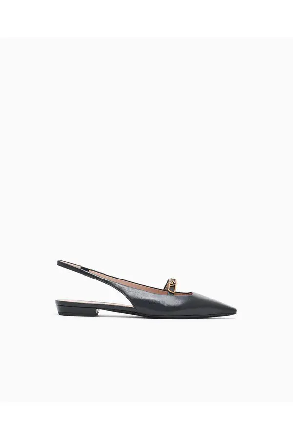 Emporio Armani Nappa Leather Slingback Ballerinas With Eagle Plate - Black