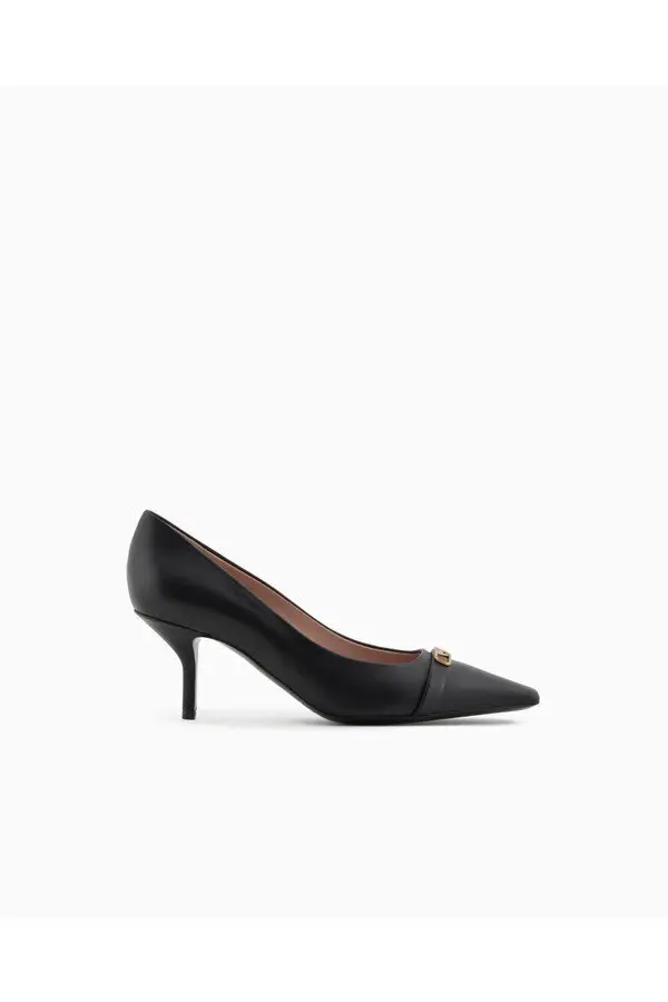 Emporio Armani Nappa Leather Court Shoes With Eagle Plate - Black