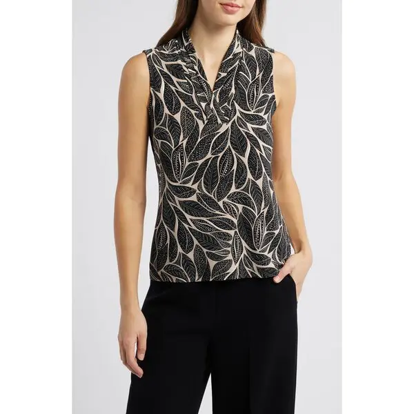 Anne Klein Leaf Print Sleeveless Top