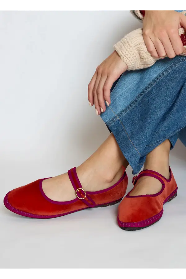 Sea Velvet Mary Jane Flats - Red