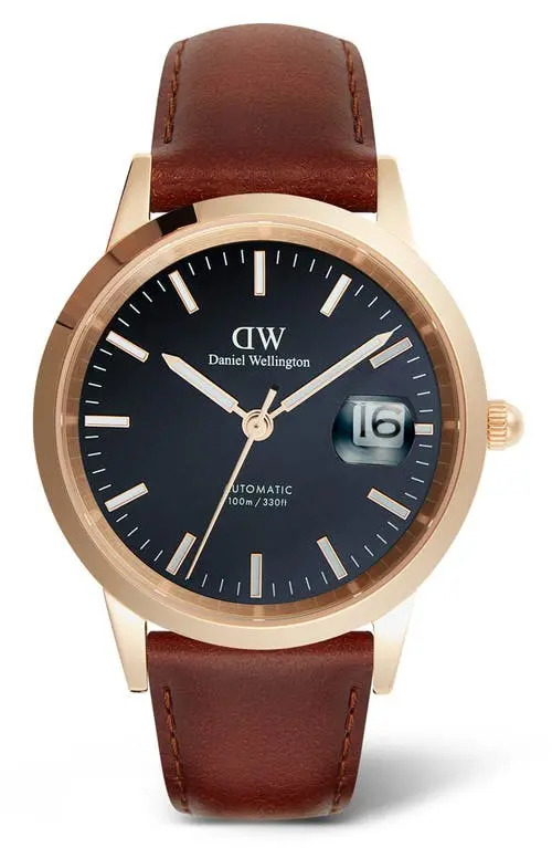 DANIEL WELLINGTON Iconic Automatic Strap Watch - Brown/ Rose Gold