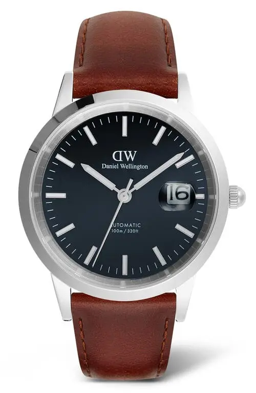 DANIEL WELLINGTON Iconic Automatic Strap Watch - Brown/ Silver