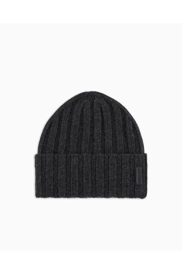 Emporio Armani Pure Cashmere Ribbed Beanie - Natural