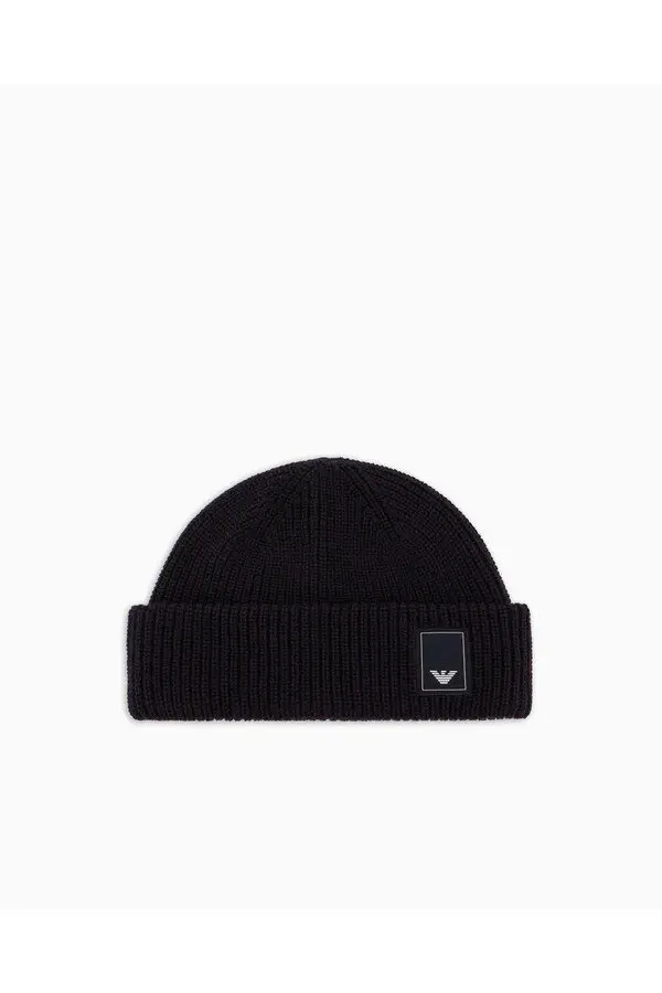 Emporio Armani Pure Cashmere Ribbed Beanie - Navy