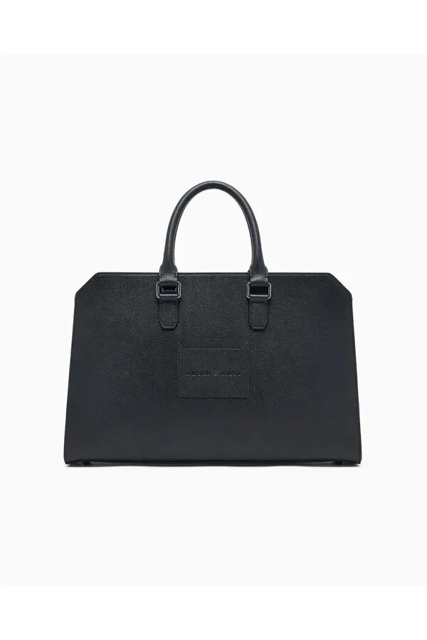 Emporio Armani Business Bag In Tumbled Leather - Black