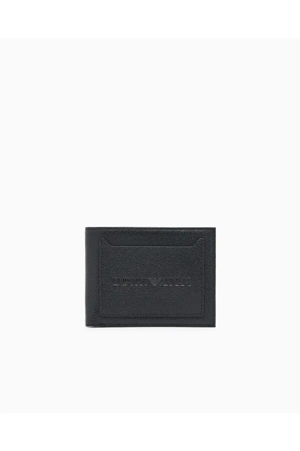 Emporio Armani Tumbled-leather Bi-fold Wallet With Outer Pocket - Black