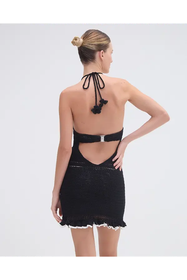 Patbo Poppy Crochet Floral Mini Dress - Black | Editorialist