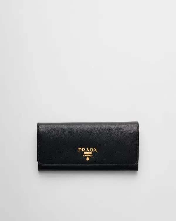 Prada Large Saffiano Leather Wallet - Black/pale Pink