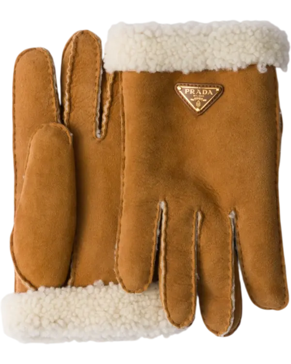 Prada Suede Sheepskin Gloves - Honey