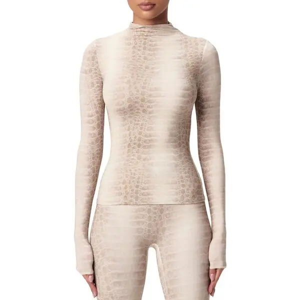 Naked Wardrobe Print Turtleneck Top - Bone Crocodile
