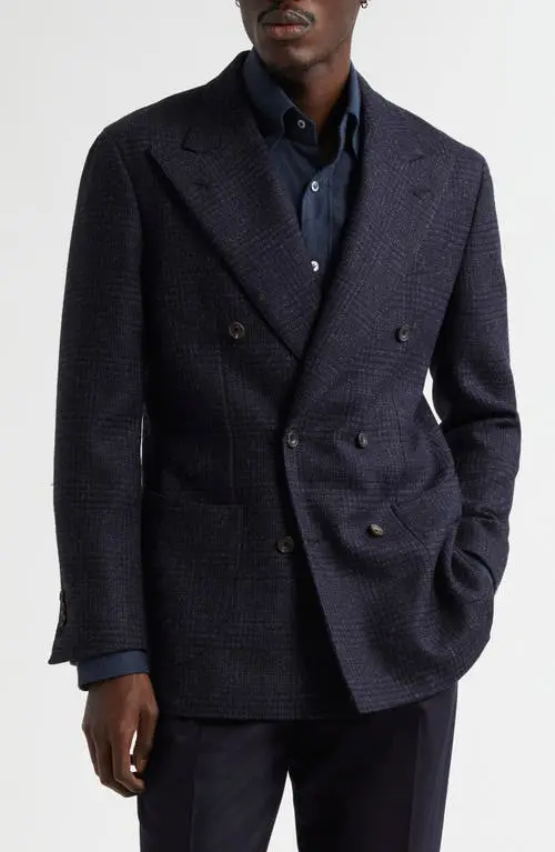 Thom Sweeney Unstructured Double Breasted Plaid Wool Sport Coat