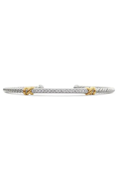 David Yurman Helena Diamond Cable Cuff Bracelet - Yellow Gold/ Silver