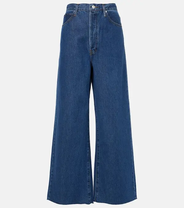 FRAME Le Low Baggy Wide-leg Jeans In Blindspot Raw Fray - Blue