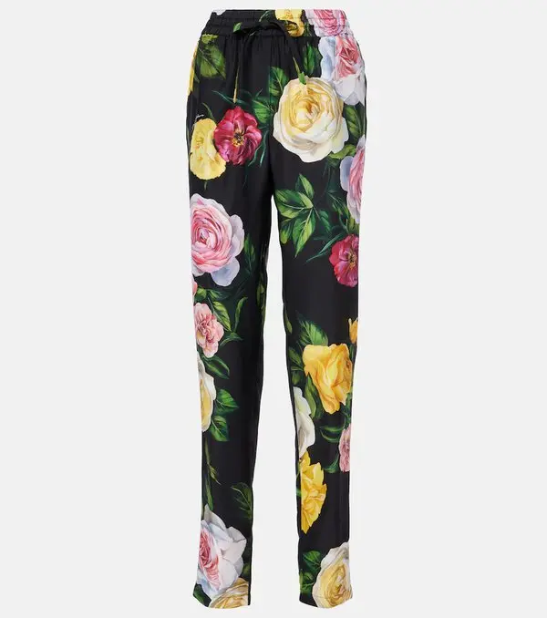 Dolce & Gabbana Floral Silk Straight Leg Trousers - Multicoloured