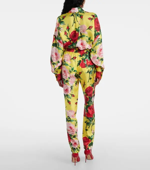 Dolce & Gabbana Floral Silk Straight Leg Trousers - Yellow