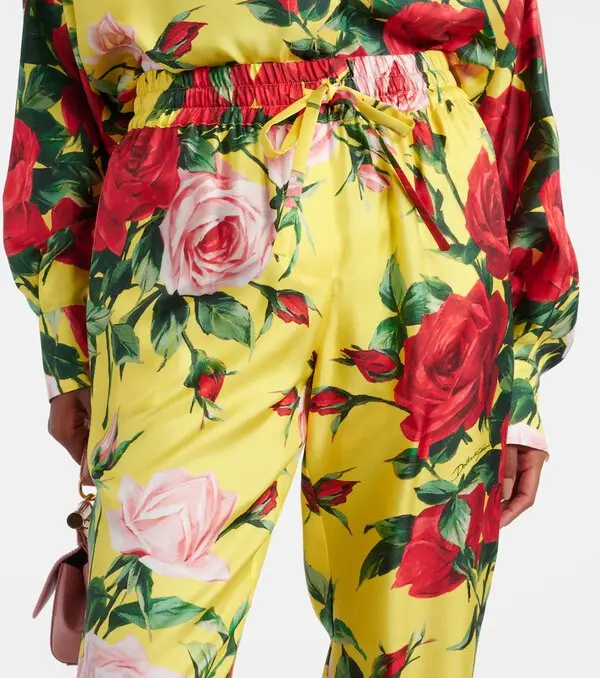 Dolce & Gabbana Floral Silk Straight Leg Trousers - Yellow