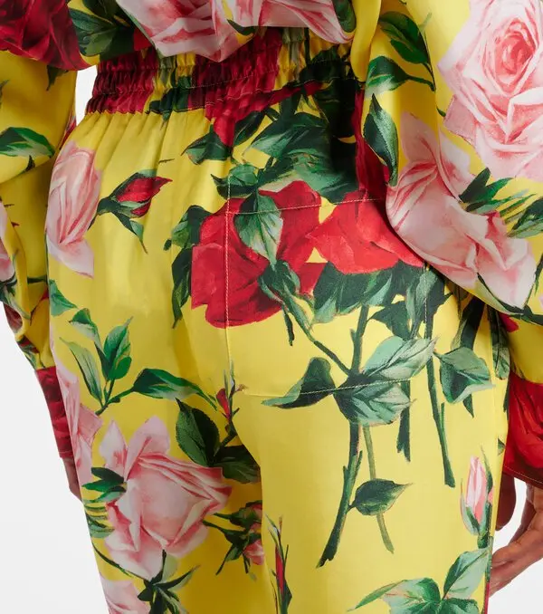 Dolce & Gabbana Floral Silk Straight Leg Trousers - Yellow