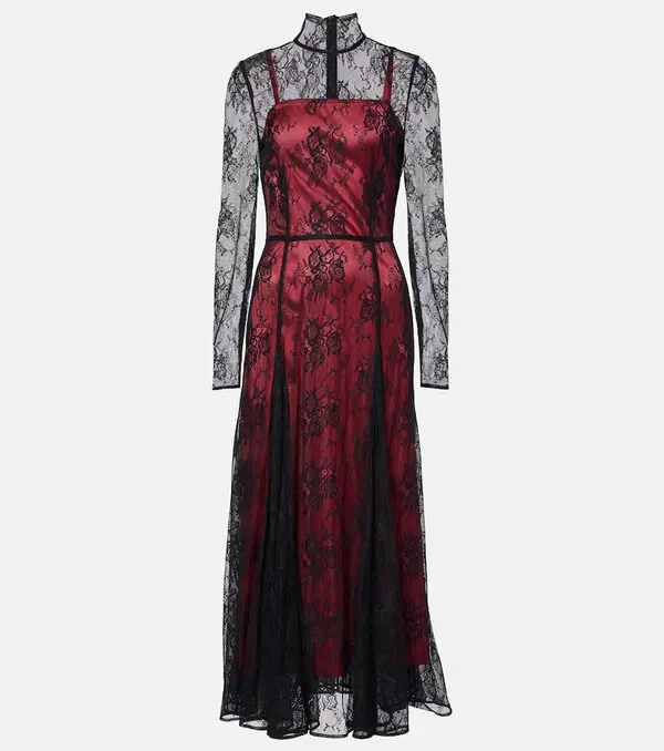 Dolce & Gabbana Floral Lace Midi Dress - Black