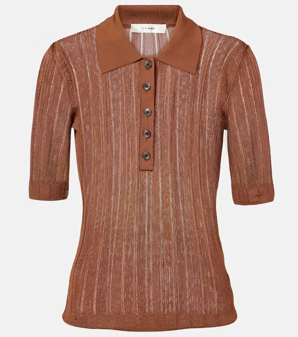 FRAME Laddered Ribbed-knit Polo Shirt - Brown