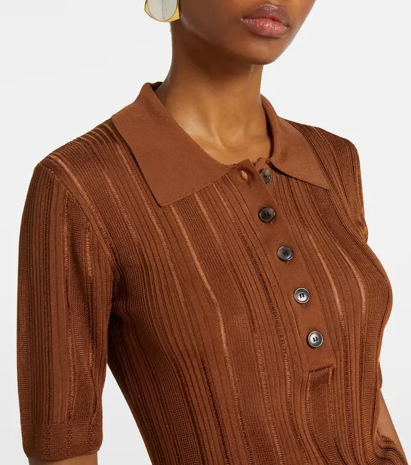 FRAME Laddered Ribbed-knit Polo Shirt