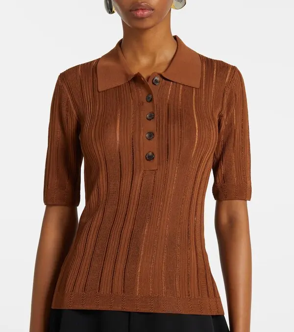 FRAME Laddered Ribbed-knit Polo Shirt