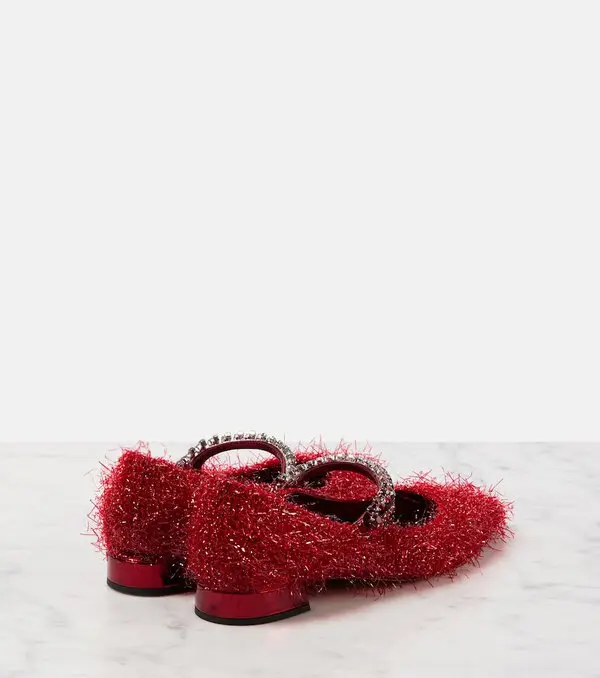 JIMMY CHOO Bing Tinsel-embellished Mary Jane Flats - Red