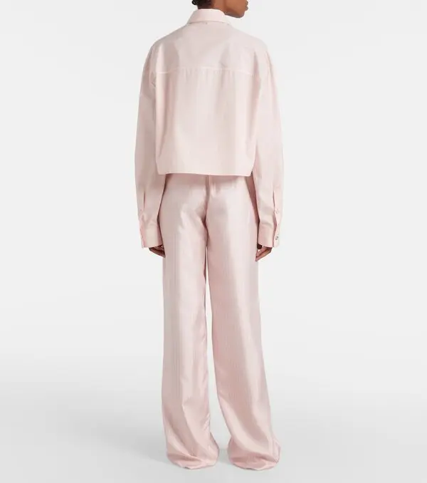 Versace Chain Pinstripe Cropped Cotton Poplin Shirt - Pink