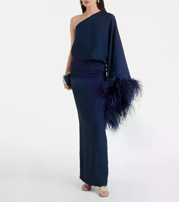 TALLER MARMO Feathered Eternity Maxi Dress - Blue