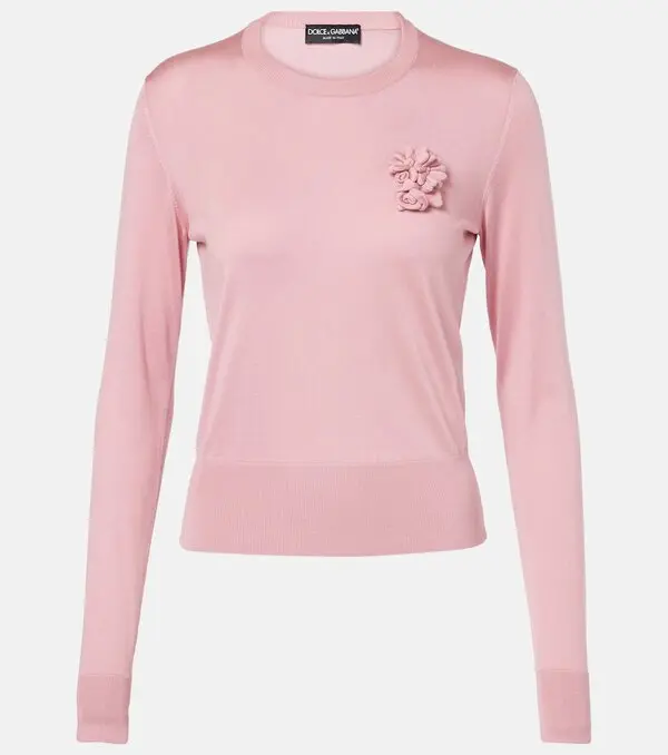 Dolce & Gabbana Floral-appliqué Sweater - Pink