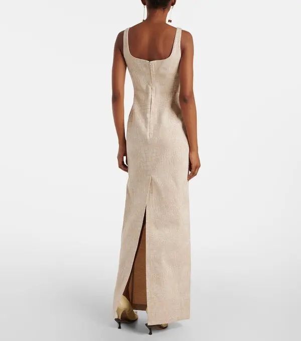 Jacquemus De-nîmes Croc-effect Cotton Maxi Dress - Beige