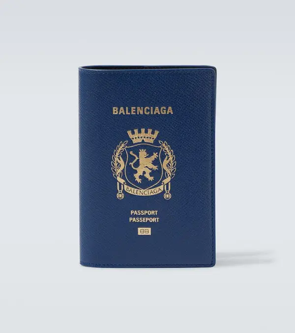 Balenciaga Printed Leather Passport Holder - Blue