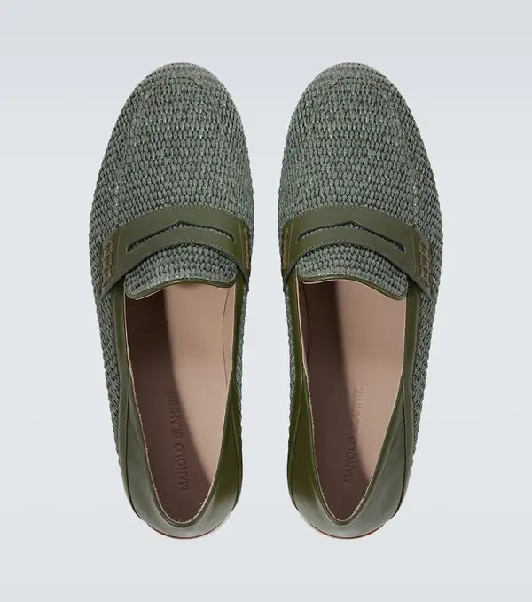 Manolo Blahnik Padstow Raffia Loafers - Green