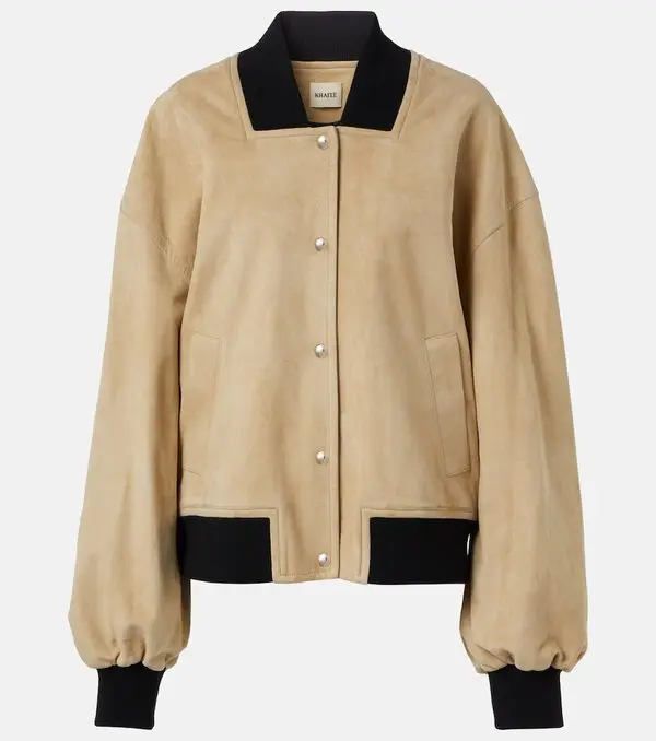 Khaite Spence Suede Bomber Jacket - Beige
