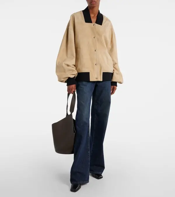 Khaite Spence Suede Bomber Jacket - Beige