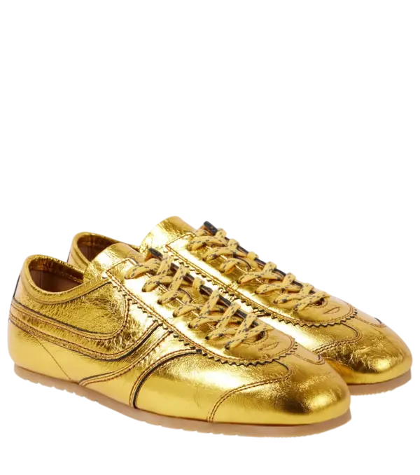 Dries Van Noten Metallic Leather Sneakers - Gold