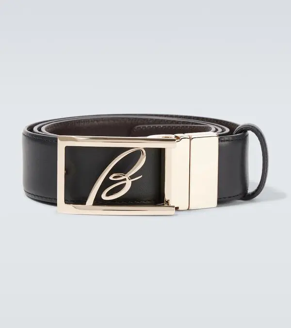Brioni Logo Leather Belt - Black
