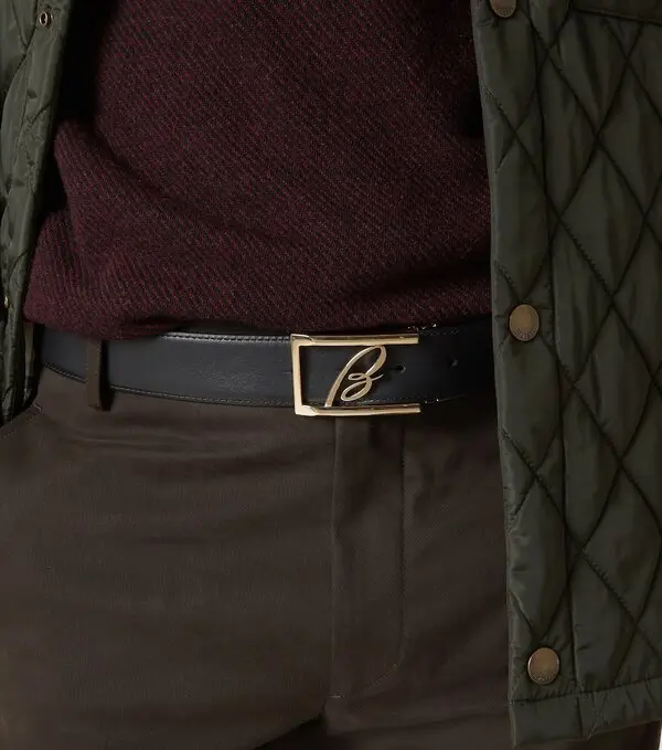 Brioni Logo Leather Belt - Black