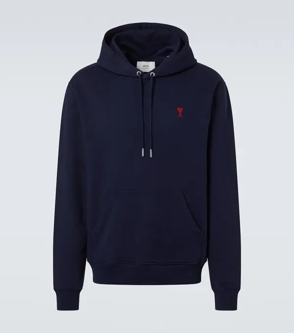 AMI Paris De Cœur Cotton Fleece Hoodie - Blue